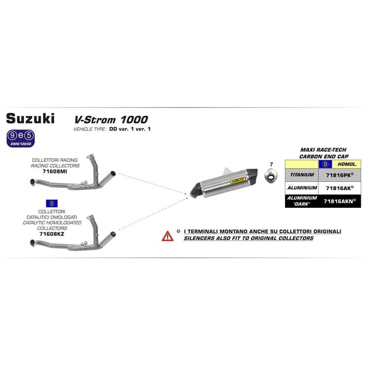 Arrow Suzuki DL1000/1050 Maxi Race-Tech Aluminium Dark with Carbon End ...